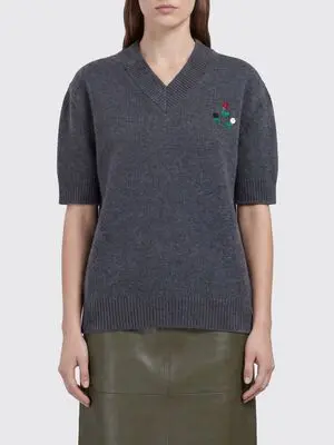 Marni V-neck Virgin Wool And Cashmere Jumper With Embroidery - Grey
