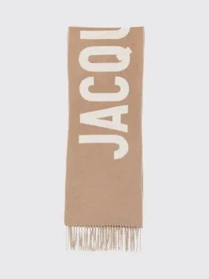 Jacquemus Cotton Scarf With Contrasting Jacquard Logo And Fringed Edges - Grey 1