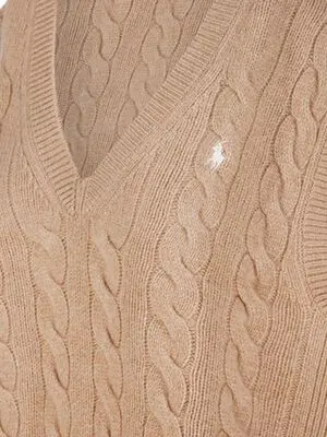 Polo Ralph Lauren Cable Knit Wool And Cashmere V-neck Jumper - Beige