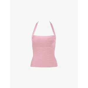 House Of Cb Halterneck Bandage Woven Top - Pink
