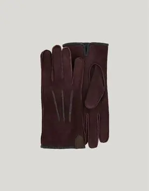 Canali Burgundy Suede Gloves With Cashmere Lining