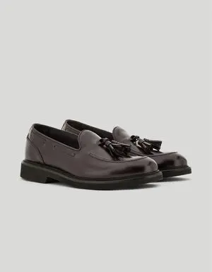 Canali Dark Burgundy Calfskin Tassel Loafers - Red