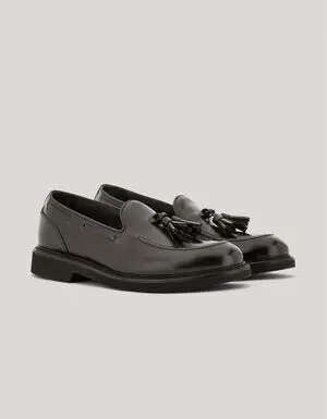 Canali Dark Tumbled Calfskin Tassel Loafers - Brown