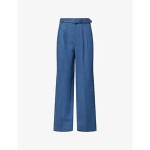 Paige Belted Wide-leg Cotton And Linen Trousers - Tidepool
