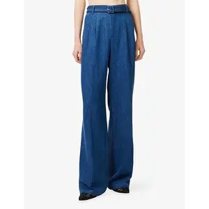 Paige Belted Cotton And Linen Wide-leg Trousers