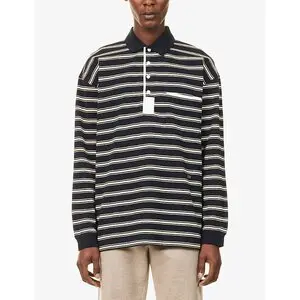 Bottega Veneta Striped Cotton Piquet Polo T-shirt - Night/beige/chalk