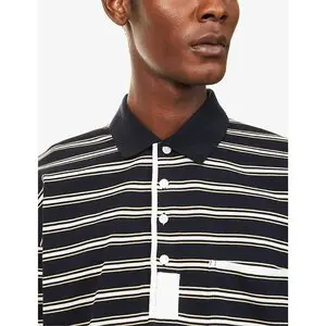 Bottega Veneta Striped Cotton Piquet Polo T-shirt - Night/beige/chalk