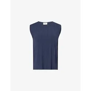 Max Mara Pleated Sleeveless Plissé Tank Top - Navy