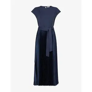 Max Mara Interlock Pleated Jersey Midi Dress - Navy