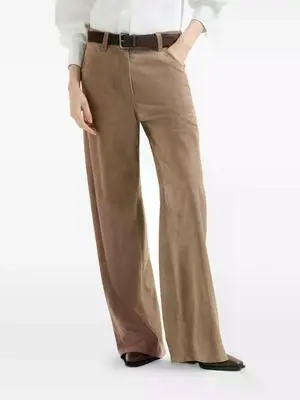 Brunello Cucinelli Suede Baggy Trousers With Monili Embellishment