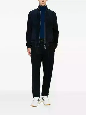 Eleventy Suede Panelled Ribbed-knit Jacket