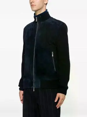 Eleventy Suede Panelled Ribbed-knit Jacket