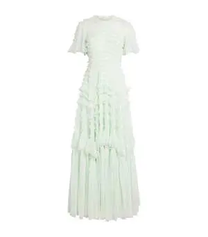 NEEDLE & THREAD Tulle Ruffle Valentine Maxi Dress - Blue