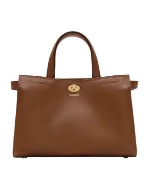 Burberry Small Leather Cotswolds Check Tote Bag - Brown