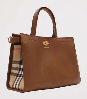 Burberry Small Leather Cotswolds Check Tote Bag