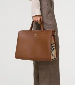 Burberry Medium Leather Cotswolds Check Tote Bag