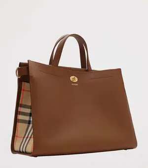 Burberry Medium Leather Cotswolds Check Tote Bag