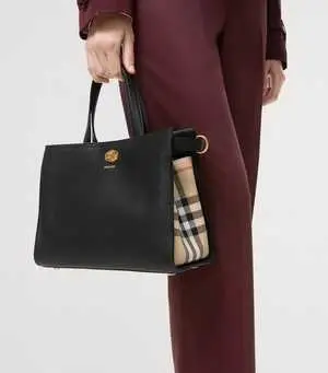 Burberry Small Leather Cotswolds Check Tote Bag