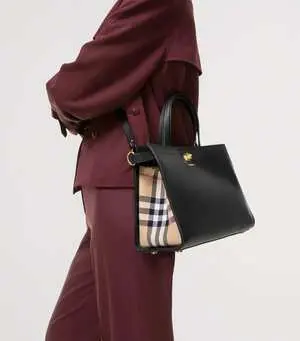 Burberry Small Leather Cotswolds Check Tote Bag