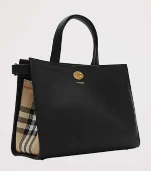 Burberry Small Leather Cotswolds Check Tote Bag