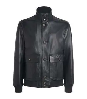 Pal Zileri Lambskin Button-up Bomber Jacket - Black
