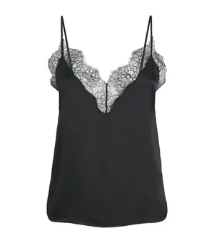 ANINE BING Silk-blend Lace Trim Cami Top - Black