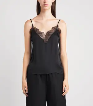 ANINE BING Silk-blend Lace Trim Cami Top - Black