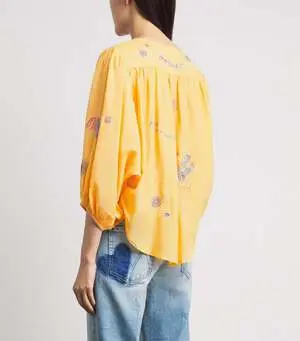 MOTHER Embroidered Yoke Blouse - Yellow