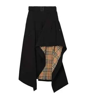 Burberry Gabardine Asymmetrical Trench Midi Skirt - Black
