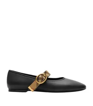 Burberry Leather Robin Ballet Flats - Black