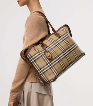 Burberry Medium Check Zipped Tote Bag - Beige