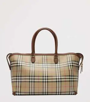 Burberry Medium Check Zipped Tote Bag - Beige
