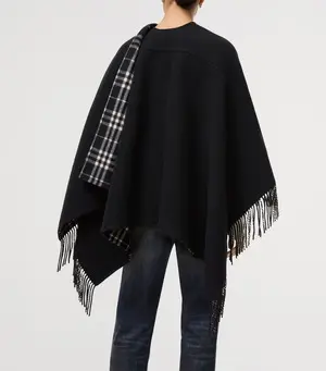Burberry Wool Fringe Blanket Cape - Black