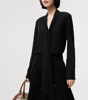 Burberry Silk Scarf Blouse With Embroidered Logo