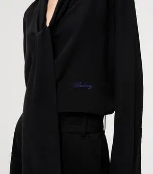 Burberry Silk Scarf Blouse With Embroidered Logo