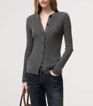 Burberry Cashmere Slim Fit Ribbed Cardigan