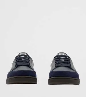 Burberry Set Leather And Suede Sneakers With Check Detail
