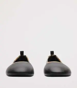 Burberry Leather Ballet Flats With Check Trim - Black