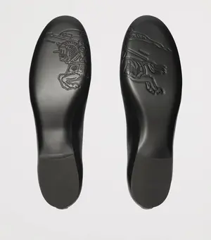 Burberry Leather Ballet Flats With Check Trim - Black