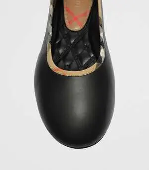 Burberry Leather Ballet Flats With Check Trim - Black