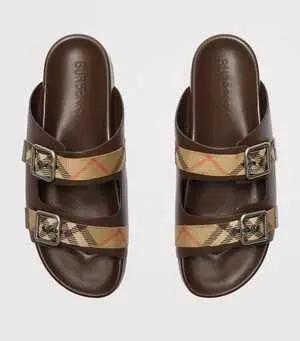 Burberry Leather Check Urchin Slides