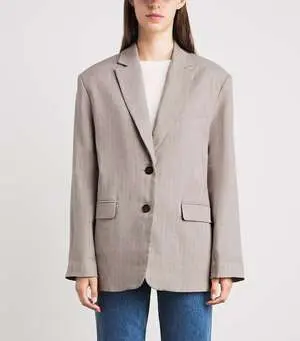 ANINE BING Linen-blend Stripe Quinn Blazer