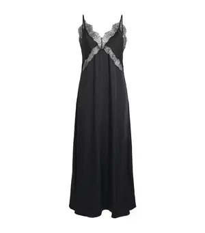 ANINE BING Silk-blend Magnolia Maxi Dress With Lace Trim - Black