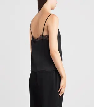 ANINE BING Silk-blend Mael Cami Top With Lace Detail - Black