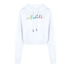 Off-White Cropped Hoodie With Rainbow Logo - White