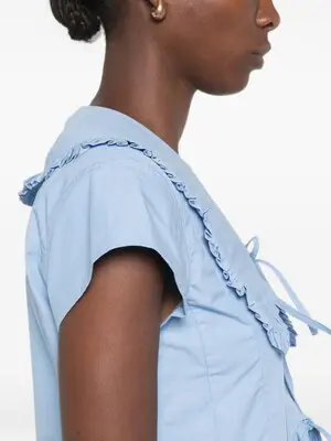 GANNI Ruffled Collar Tie Detail Cotton Shirt