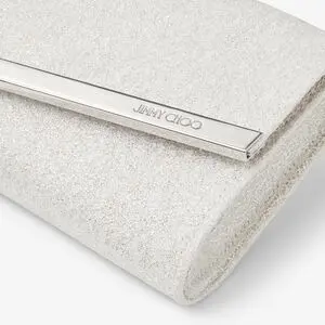 JIMMY CHOO Emmie Ivory Candyfloss Glitter Web Clutch Bag