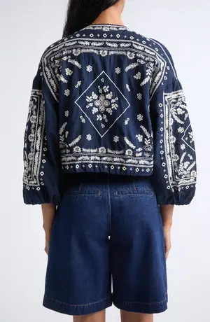 Veronica Beard Drake Embroidered Bandana Print Jacket - Navy