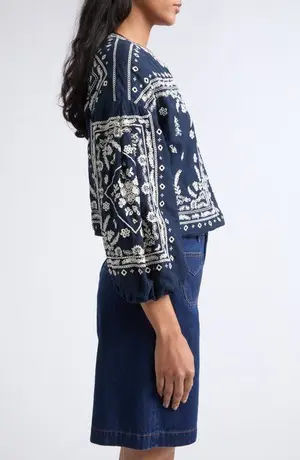 Veronica Beard Drake Embroidered Bandana Print Jacket - Navy