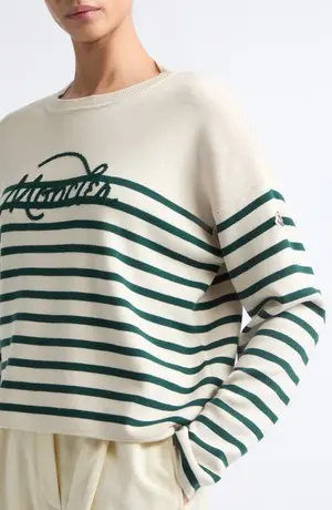 Moncler Striped Virgin Wool Sweater With Embroidered Logo - White/blue